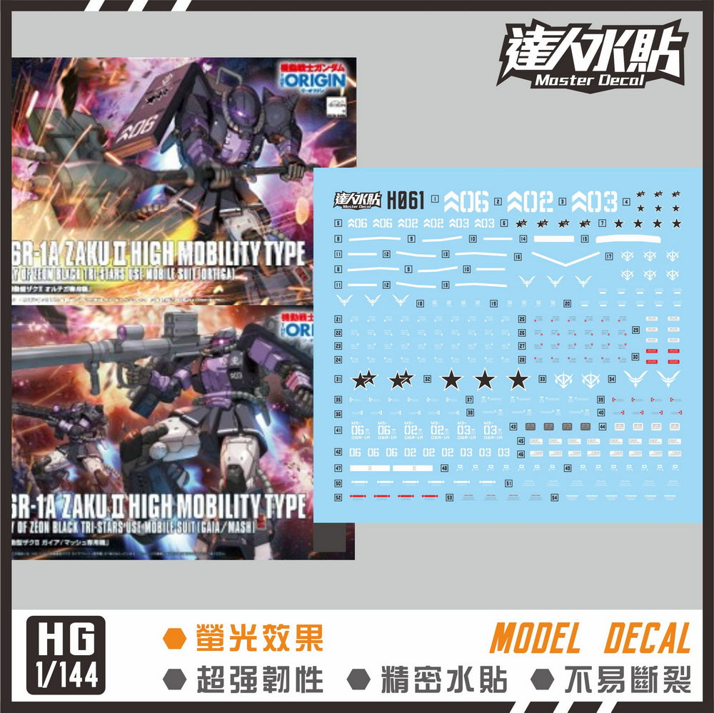 MASTER DECAL H061 HG GTO Zaku II (Black Tri-stars) – Samueldecal & DL model shop