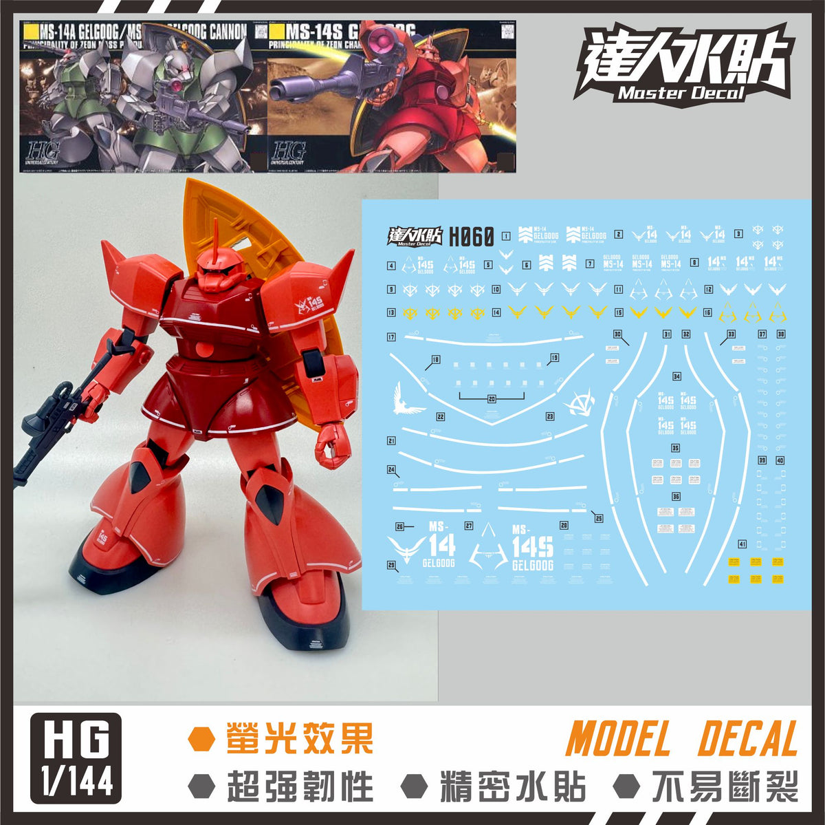 MASTER DECAL H060 HG Gelgoog （red comet ver+ normal ver） – Samueldecal & DL model shop