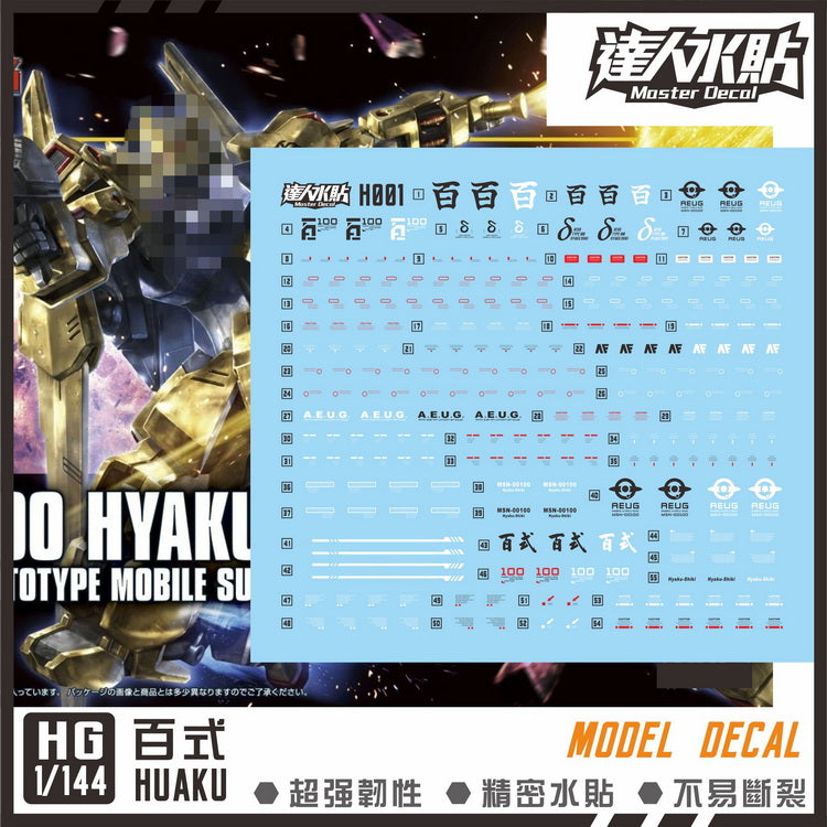 MASTER DECAL H001 HG Hyaku Shiki (precut decal) – Samueldecal & DL model shop